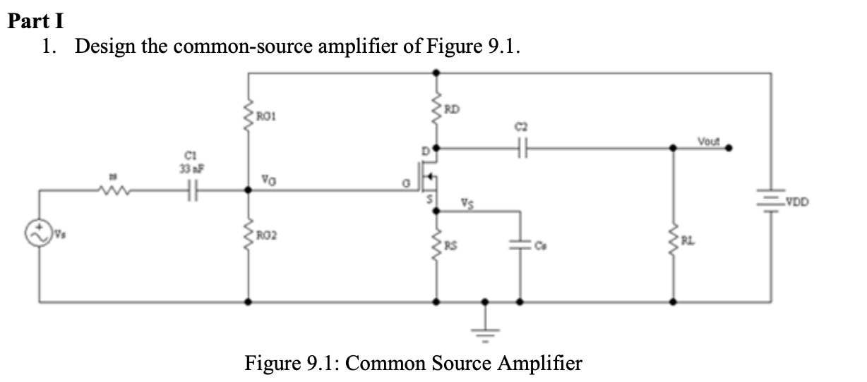 Part I 1. Design the common-source amplifier of | Chegg.com