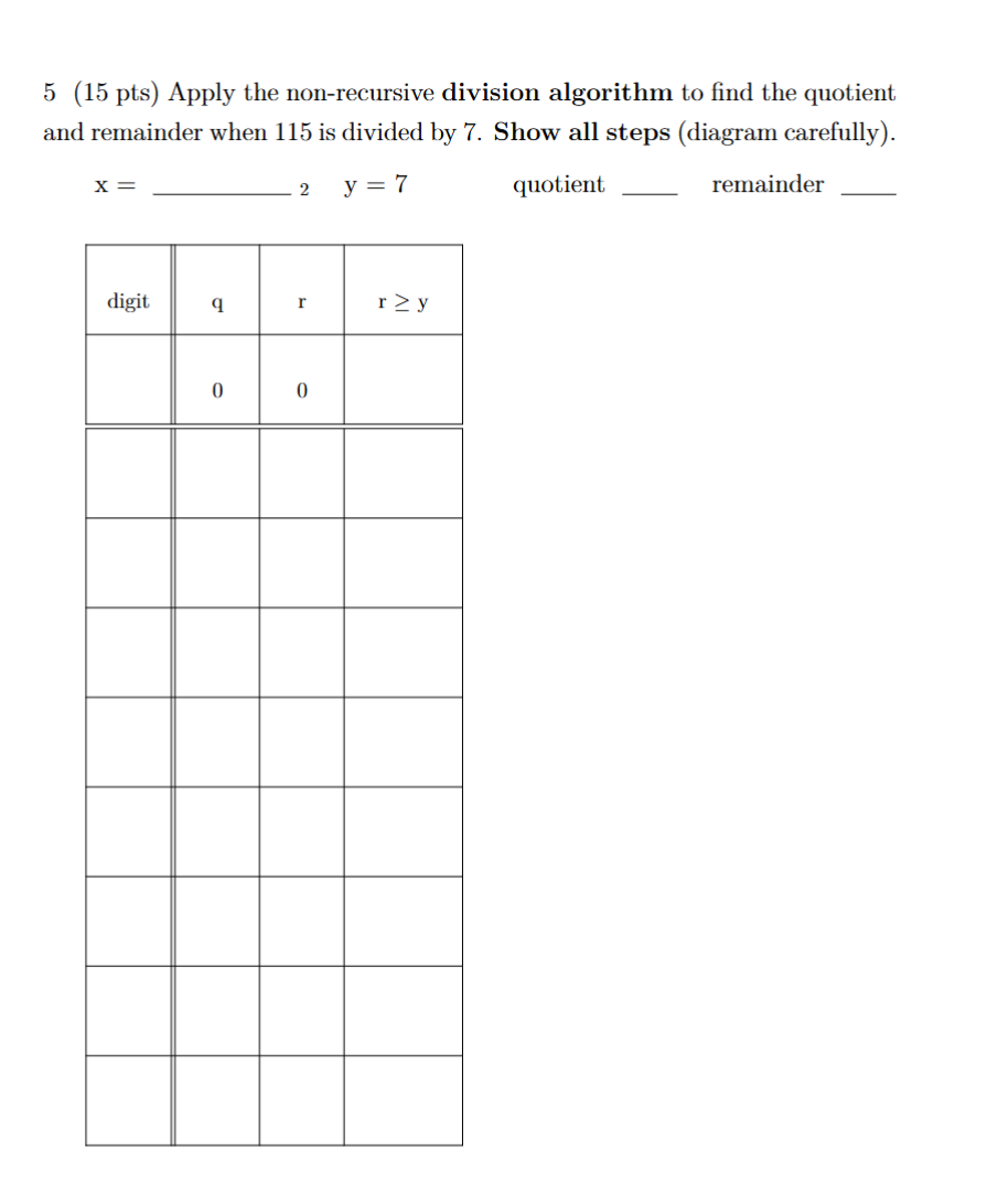 Solved 5 (15 ﻿pts) ﻿Apply the non-recursive division | Chegg.com