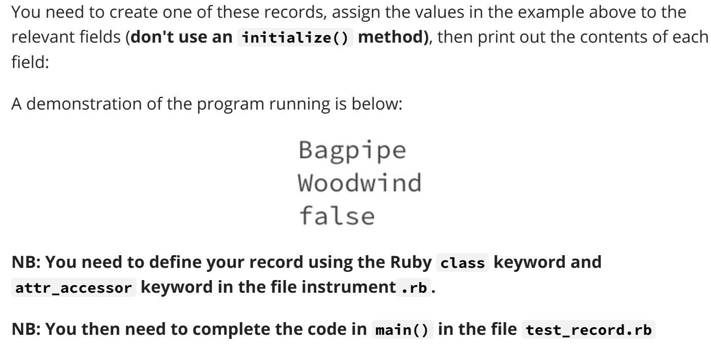 Solved Record declarations in Ruby Complete and use the | Chegg.com