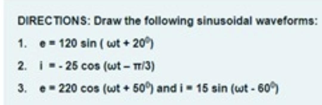 Solved DIRECTIONS: Draw the following sinusoidal waveforms: | Chegg.com