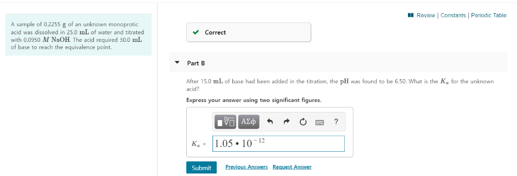 Solved Review | Constants Periodic Table sample of 0.2255 g | Chegg.com