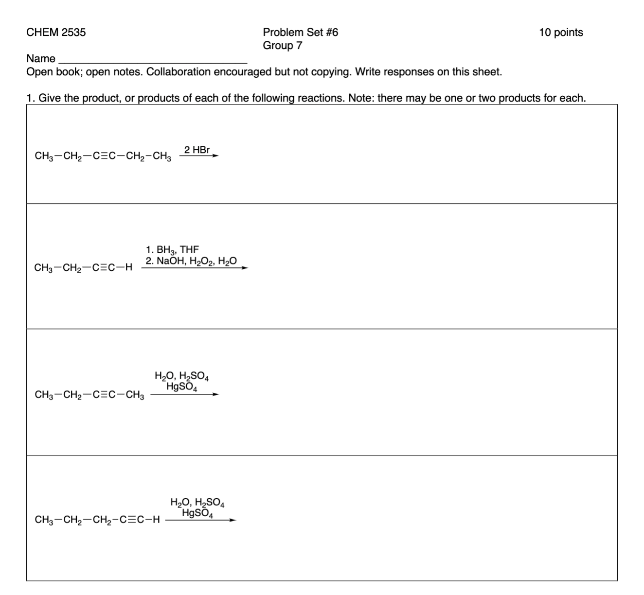 Solved CHEM 2535 Name Problem Set \#6 Group 7 10 points 10 | Chegg.com Solved CHEM 2535 Name Problem Set \#6 Group 7 10 points 10 | Chegg.com