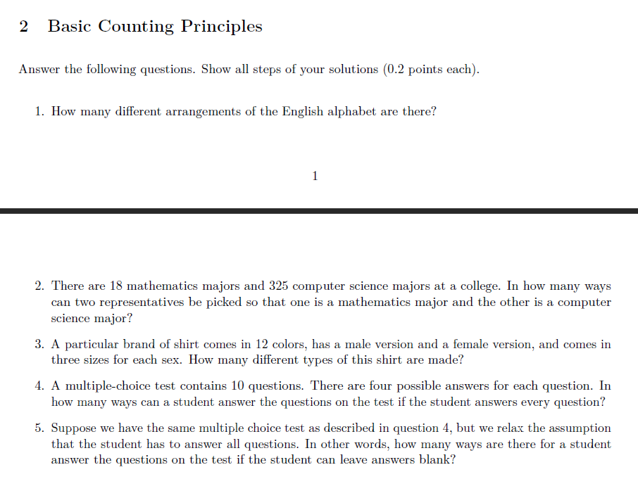 Solved 2 Basic Counting Principles Answer the following | Chegg.com