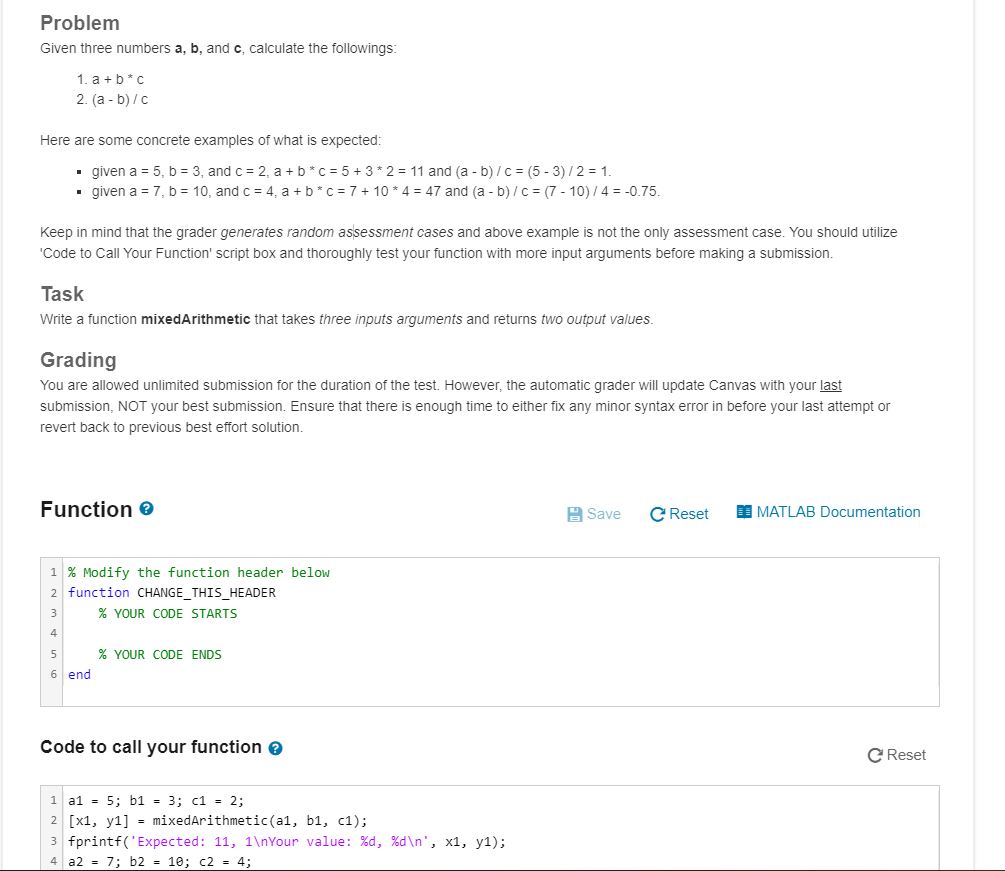 Solved Problem Given three numbers a,b, and c, calculate the | Chegg.com