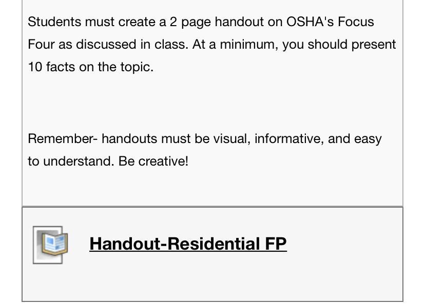 Solved Students must create a 2 page handout on OSHA's Focus | Chegg.com
