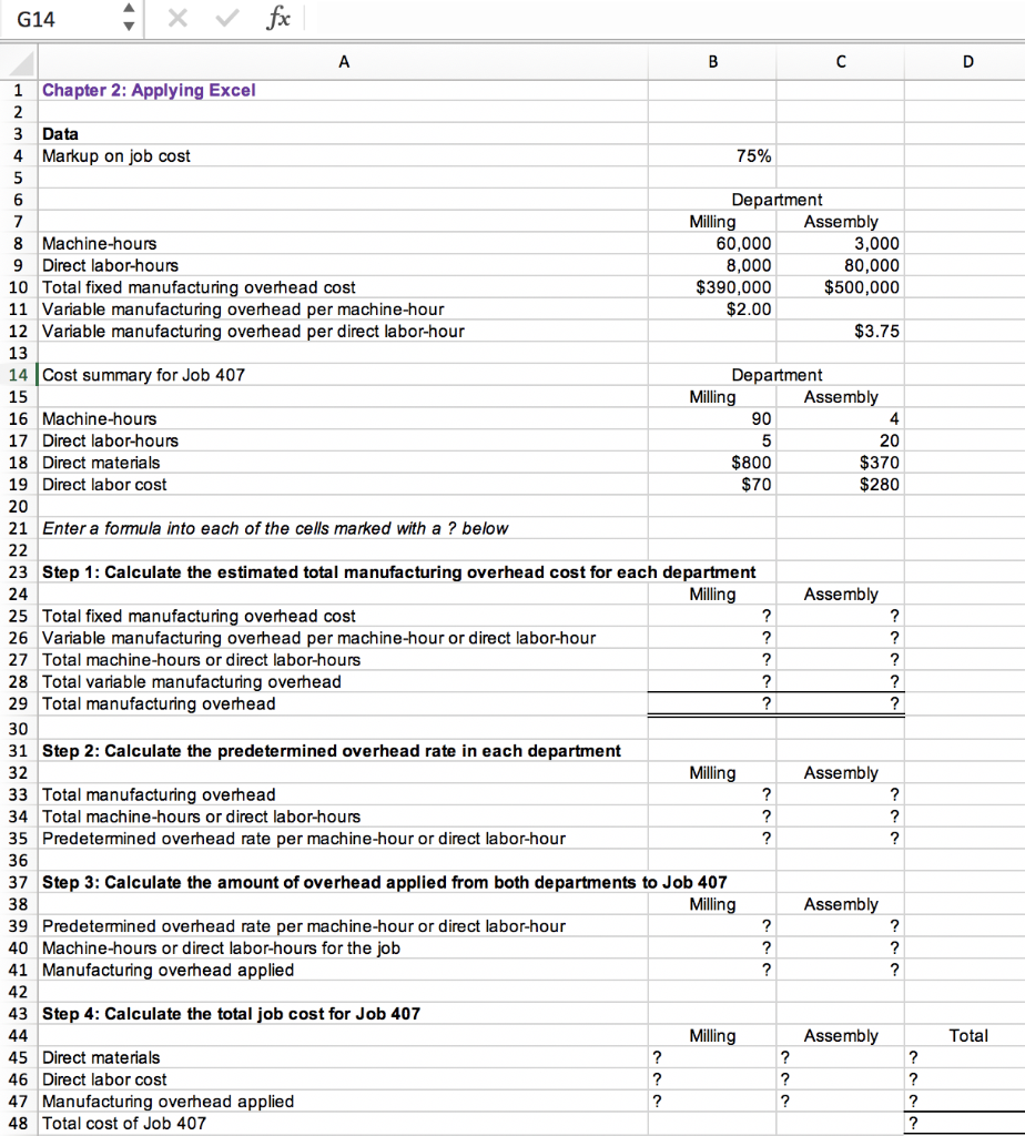 Solved 1 Chapter 2: Applying Excel 3 Data 4 Markup on job | Chegg.com