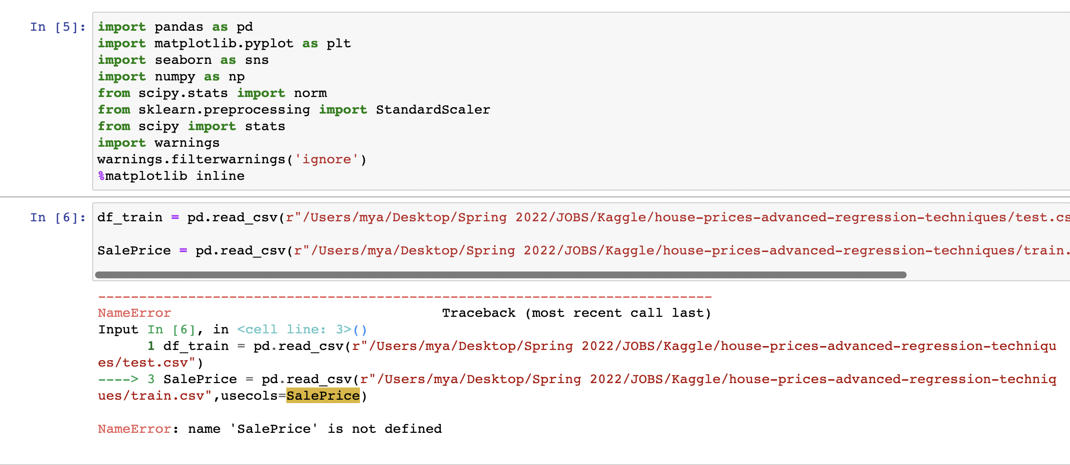 Solved I want to get the data from the column "SalePrice" of | Chegg.com