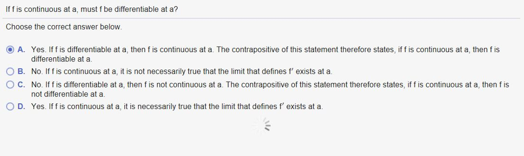 Solved If f is continuous at a, must f be differentiable at | Chegg.com