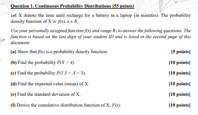 Solved Variance 6 Probability Density Function F X And Chegg