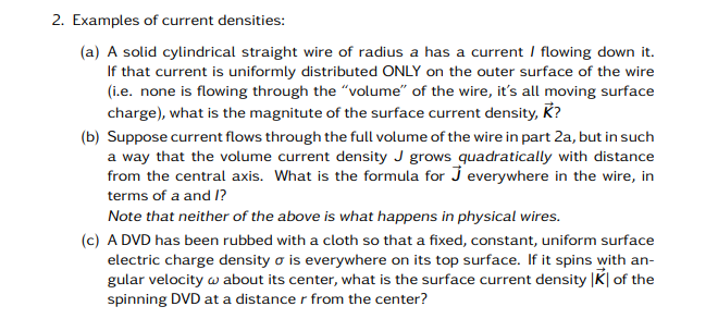 Solved 2. Examples of current densities: (a) A solid | Chegg.com