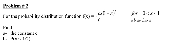 Solved Problem \#2 For the probability distribution function | Chegg.com