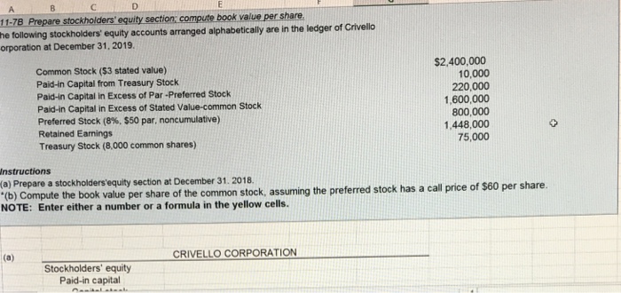 Solved 1-78 Prepare stockholders' equity section compute | Chegg.com