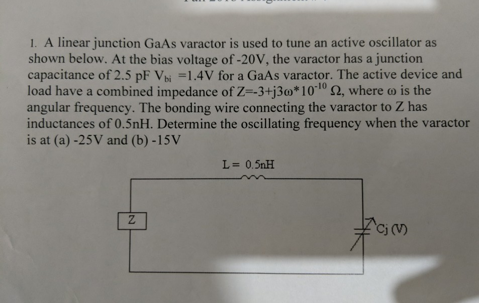 Solved 1. A linear junction GaAs varactor is used to tune an | Chegg.com