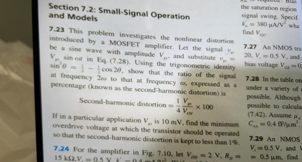 Solved Bias the saturation region Section 7.2: Small-Signal | Chegg.com