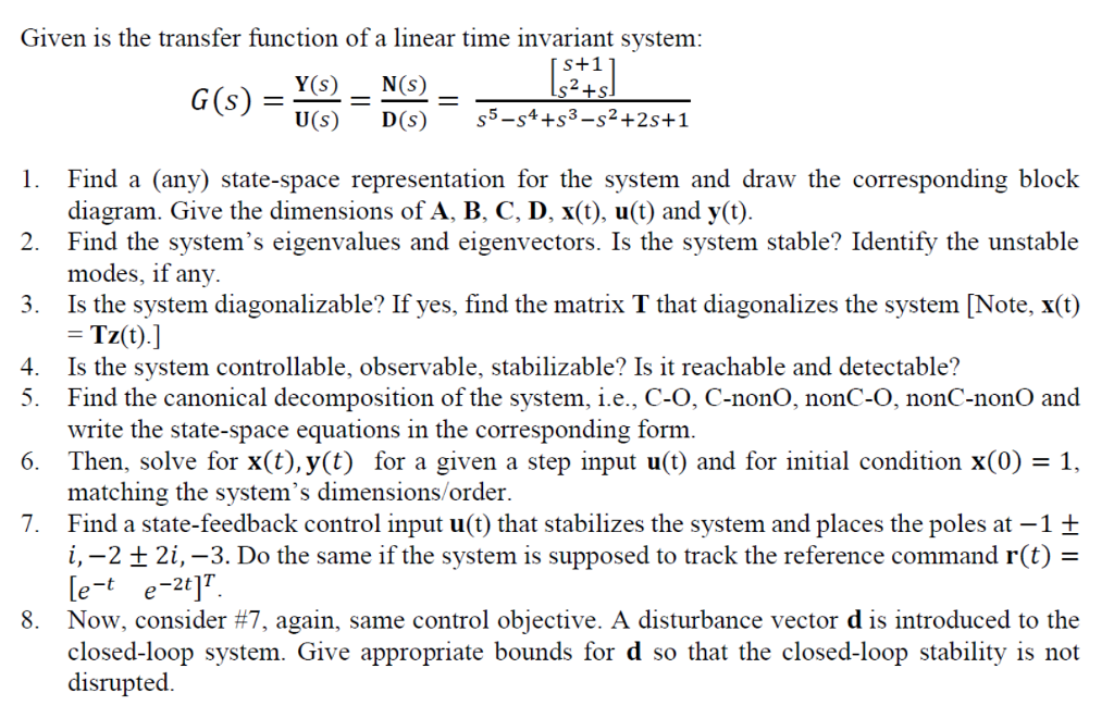 Solved Given is the transfer function of a linear time | Chegg.com