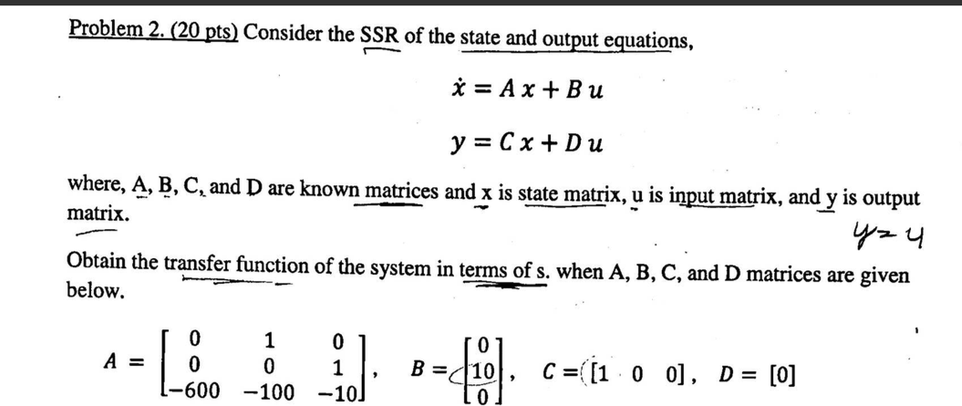 Solved Problem 2. (20 pts) Consider the SSR of the state and | Chegg.com