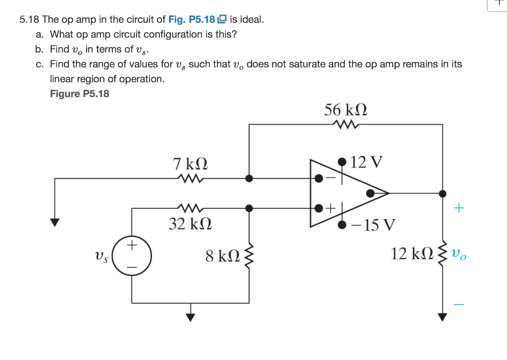 Solved 5.18 The op amp in the circuit of Fig. P5.18 is | Chegg.com