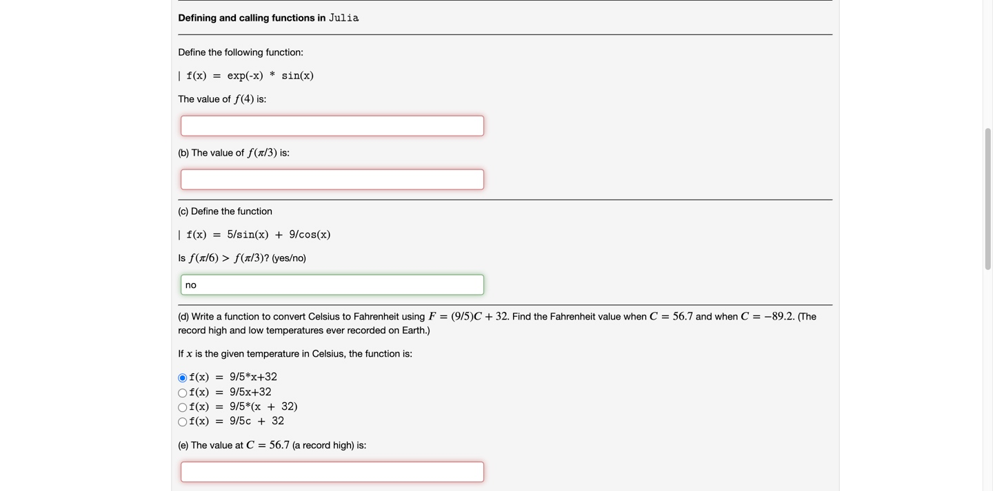 Solved Defining and calling functions in Julia Define the | Chegg.com