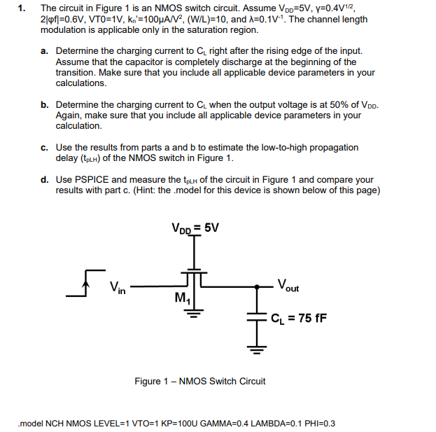 Solved The circuit in Figure 1 is an NMOS switch circuit. | Chegg.com
