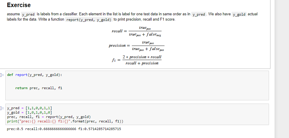 Solved Exercise assume y_pred is labels from a classifier. | Chegg.com