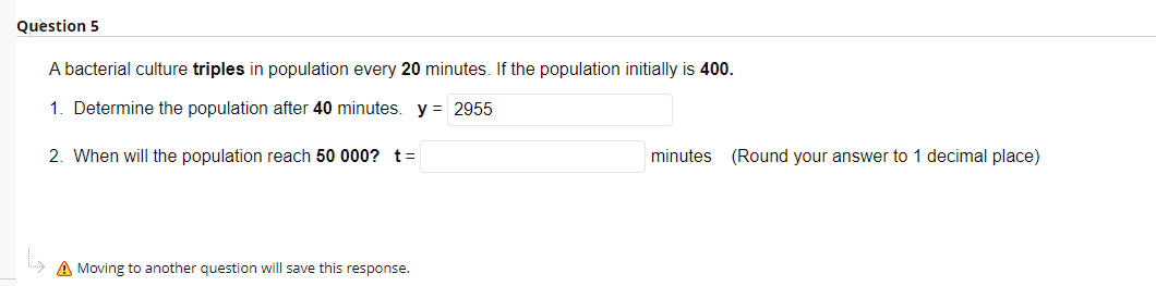 Solved A bacterial culture triples in population every 20 | Chegg.com