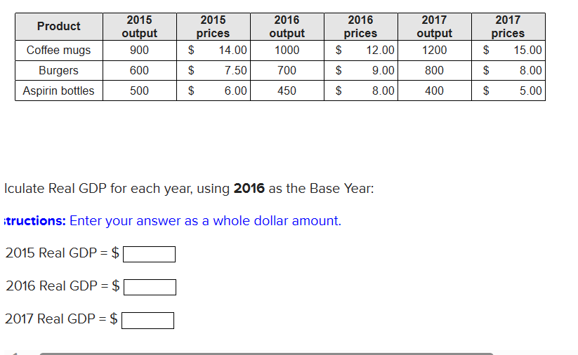Solved caIculate Real GDP for each year, using 2016 ﻿as the | Chegg.com