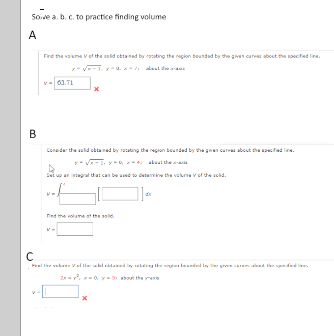 Solved Soive a. b. c. to practice finding volume A Find the | Chegg.com