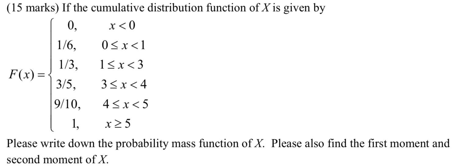 Solved If the cumulative distribution function of X is given | Chegg.com
