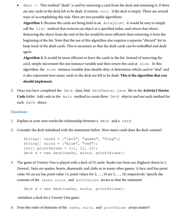 Solved Activity 1: Design and Create a Card Class | Chegg.com