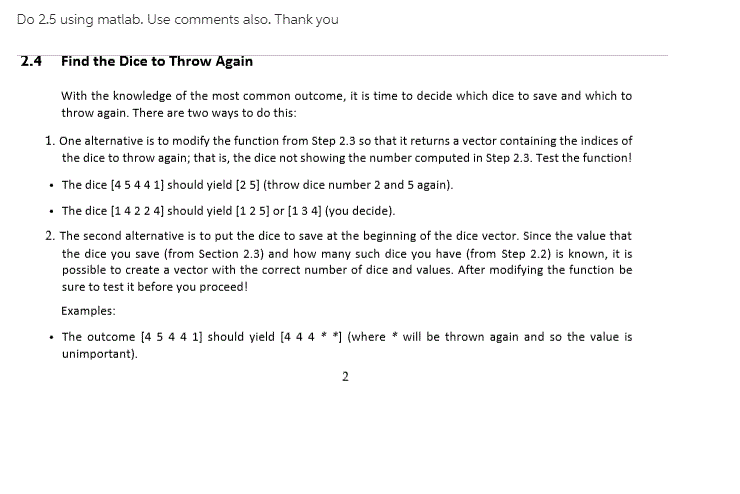 Solved Do 2.5 using matlab. Use comments also. Thank you 2.4 | Chegg.com