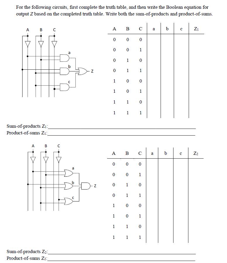 Solved For The Following Circuits First Complete The Truth