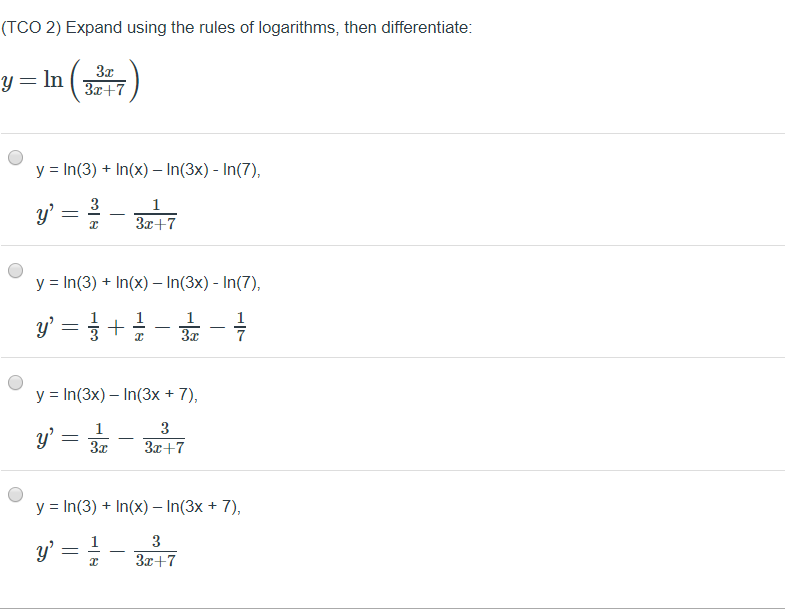 Solved (TCO 2) Expand using the rules of logarithms, then | Chegg.com