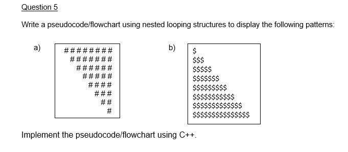 Solved Question 5 Write A Pseudocodeflowchart Using Nested