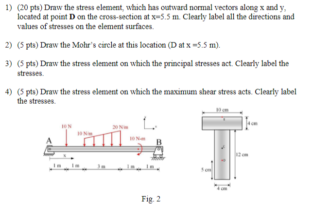 Solved 1) (20 pts) Draw the stress element, which has | Chegg.com