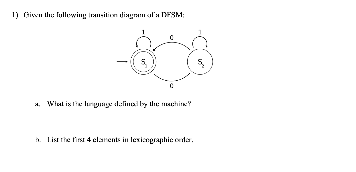 Solved 1) Given the following transition diagram of a DFSM: | Chegg.com