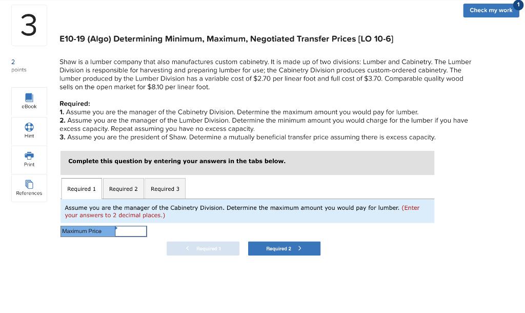 Solved Check my work 3 E10-19 (Algo) Determining Minimum, | Chegg.com