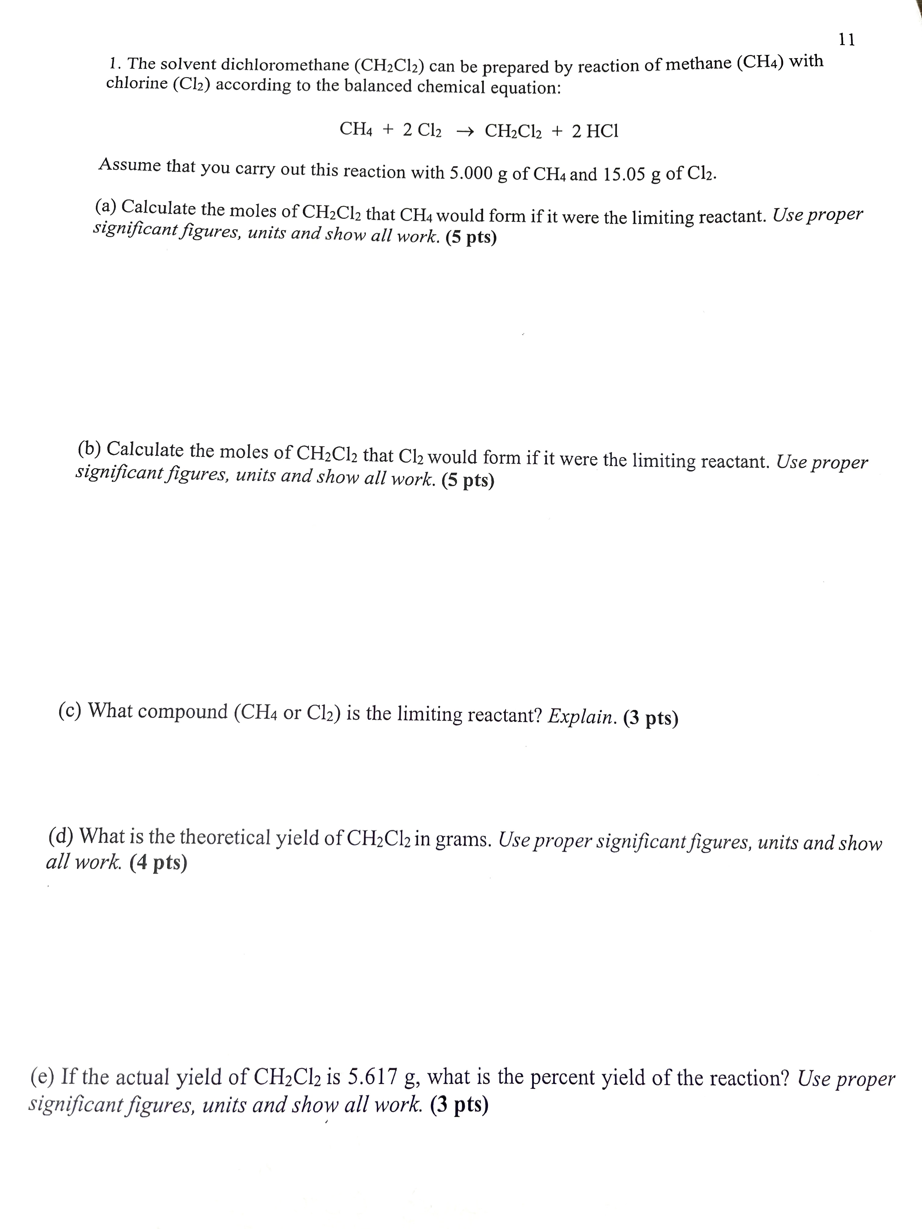 Solved The solvent dichloromethane (CH2Cl2) ﻿can be prepared | Chegg.com
