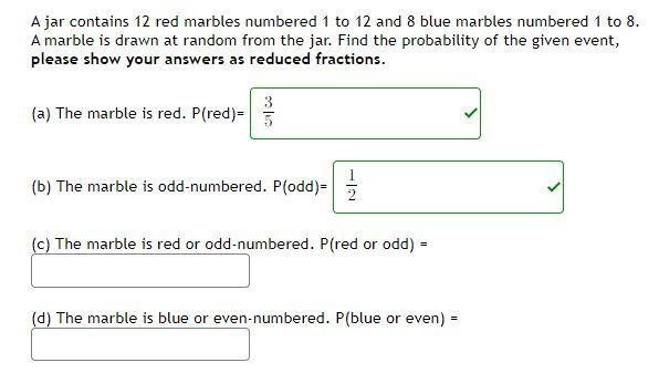 Solved A jar contains 12 red marbles numbered 1 to 12 and 8 | Chegg.com