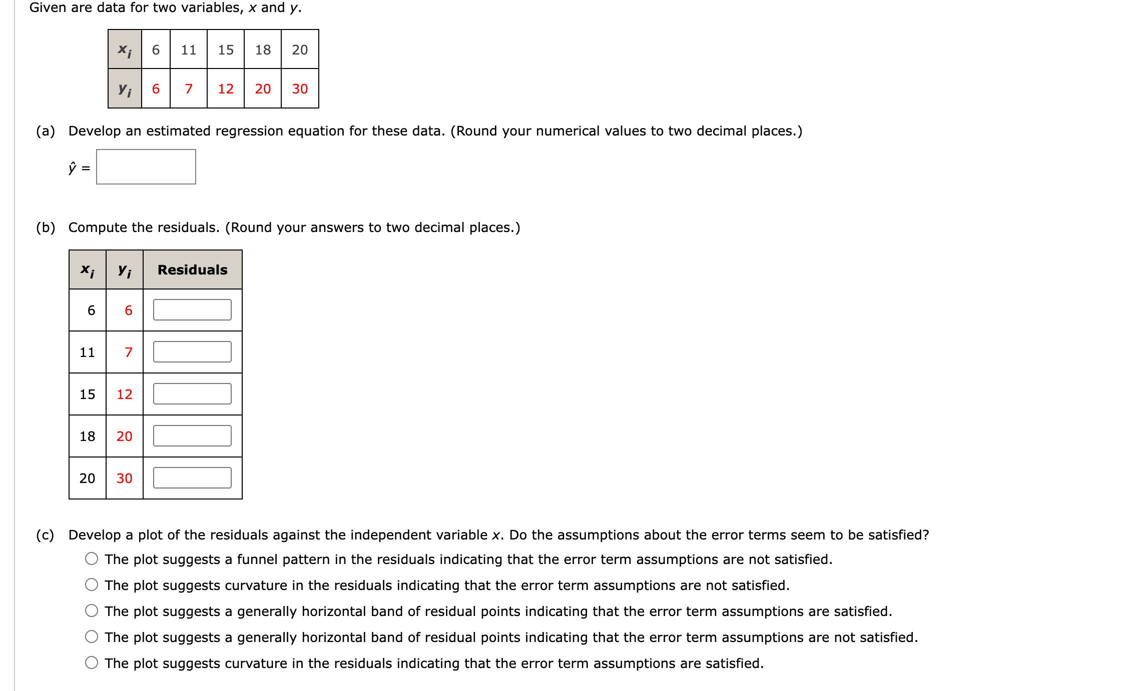 Solved Given are data for two variables, x and y. (a) | Chegg.com