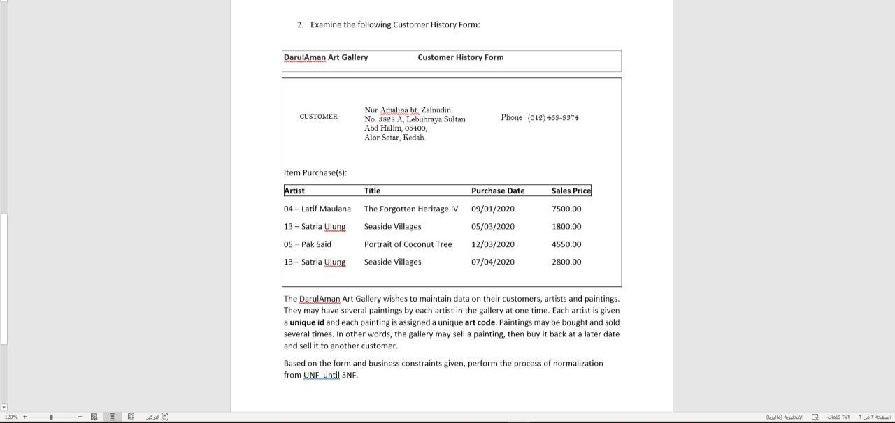 Solved 2. Examine the following Customer History Form: | Chegg.com