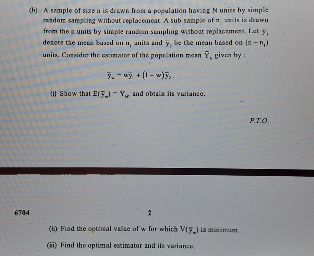 Solved A sample of size n is drawn from a population having | Chegg.com