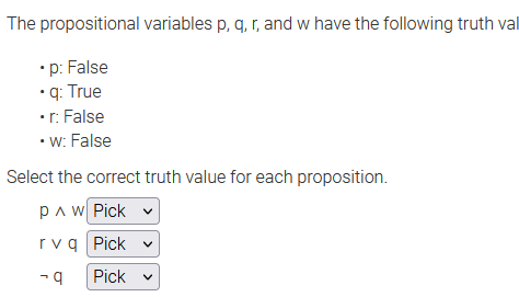 Solved The propositional variables p, q, r, and w have the | Chegg.com