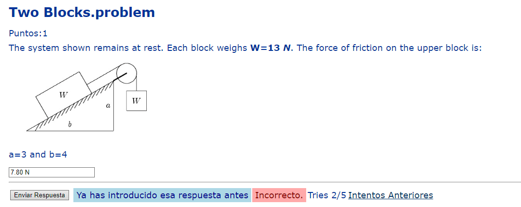 Solved Two Blocks.problemPuntos: 1The system shown remains | Chegg.com