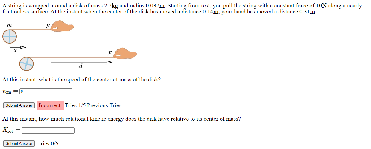 Solved A string is wrapped around a disk of mass 2.2 kg and | Chegg.com