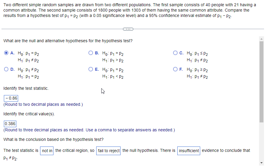 Solved Two different simple random samples are drawn from | Chegg.com