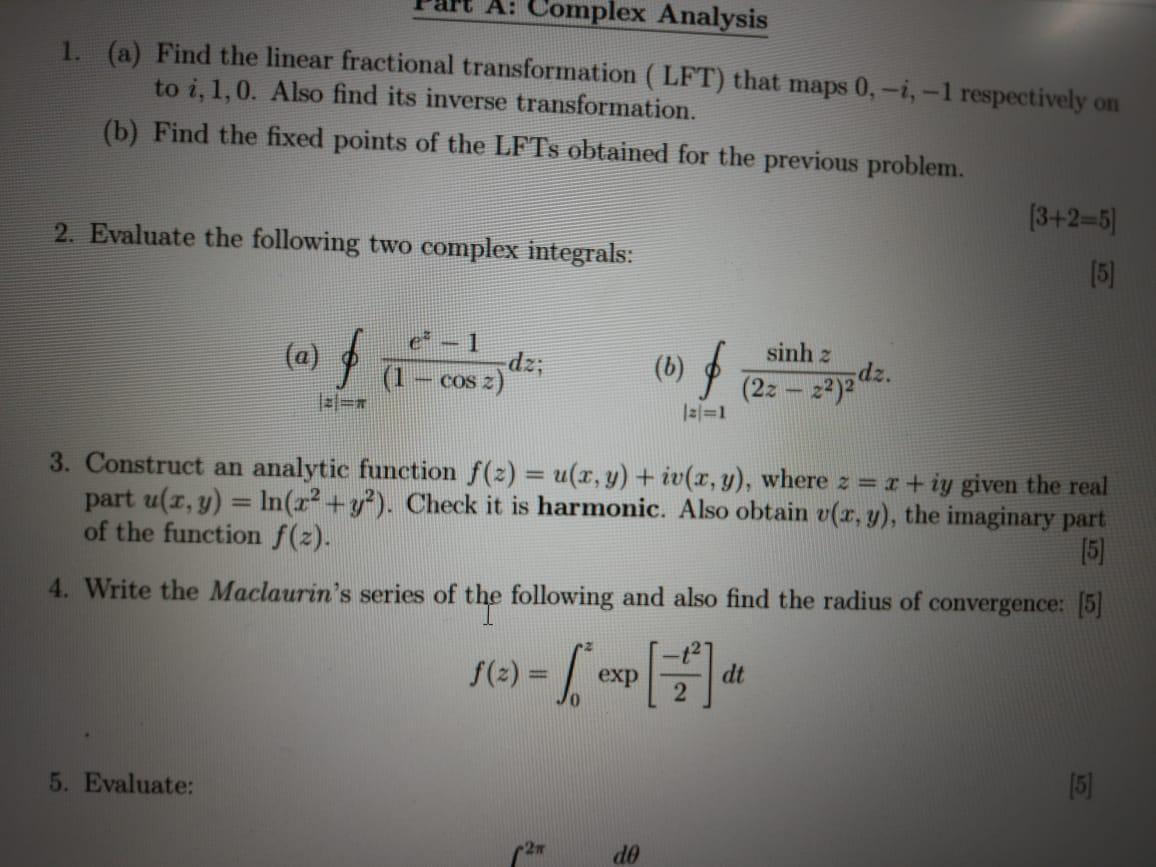 Solved A: Complex Analysis 1. (a) Find the linear fractional | Chegg.com