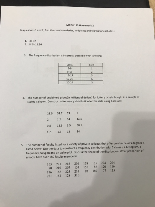 Solved MATH 175 Homework 2 In questions 1 and 2, find the | Chegg.com