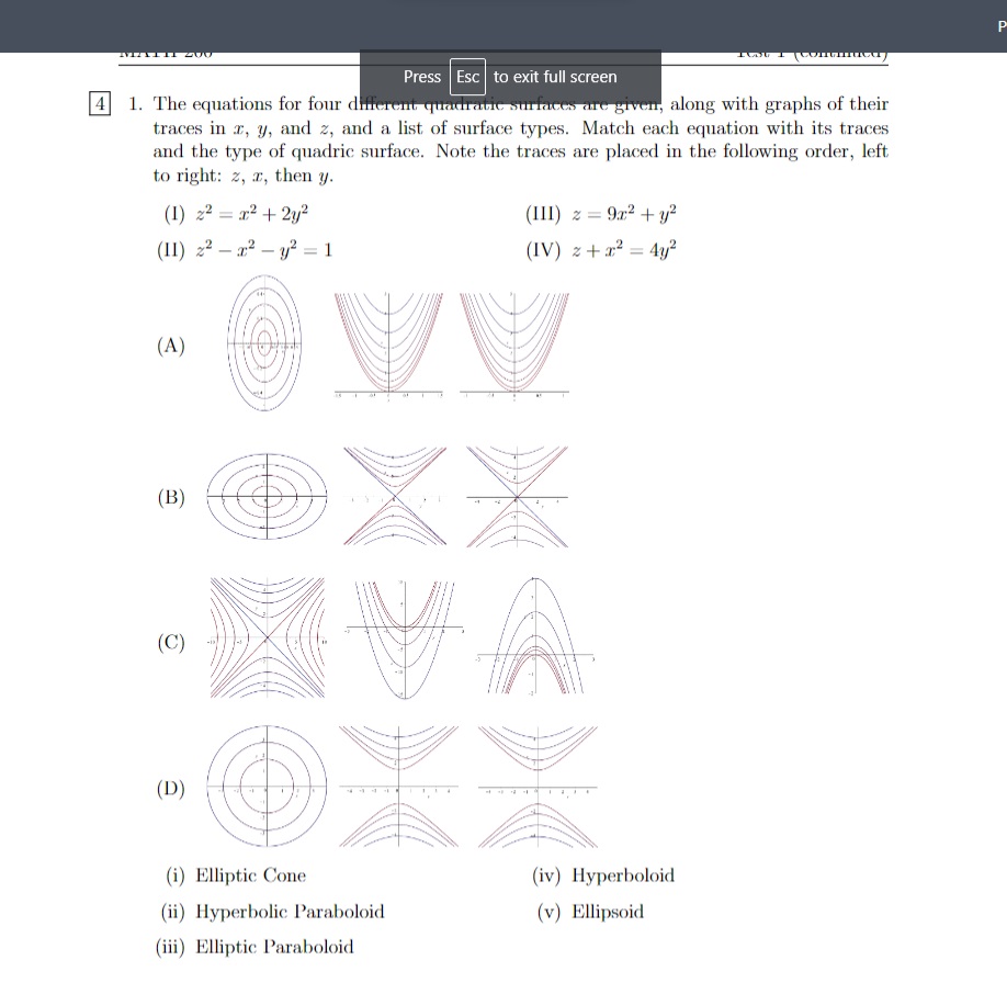 Solved The equations for four different quatratic stufaces | Chegg.com
