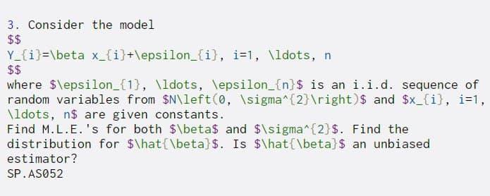Solved 3. Consider the model $$ Y_{i}=\beta | Chegg.com