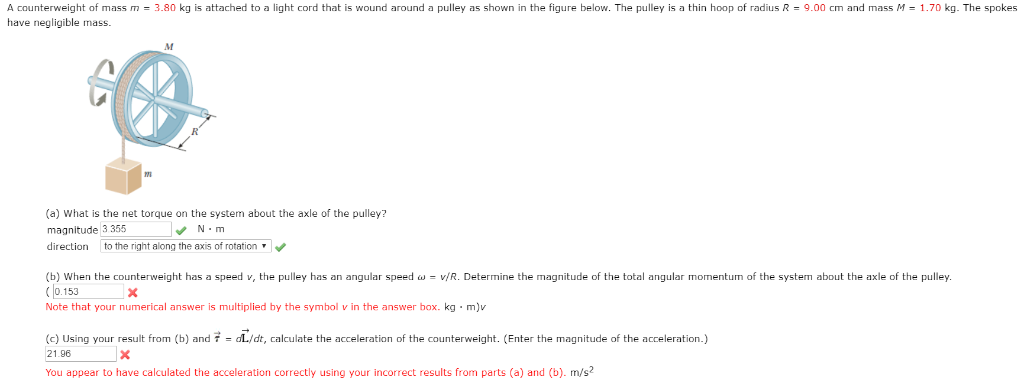 Solved A counterweight of mass m = 3.80 kg is attached to a | Chegg.com